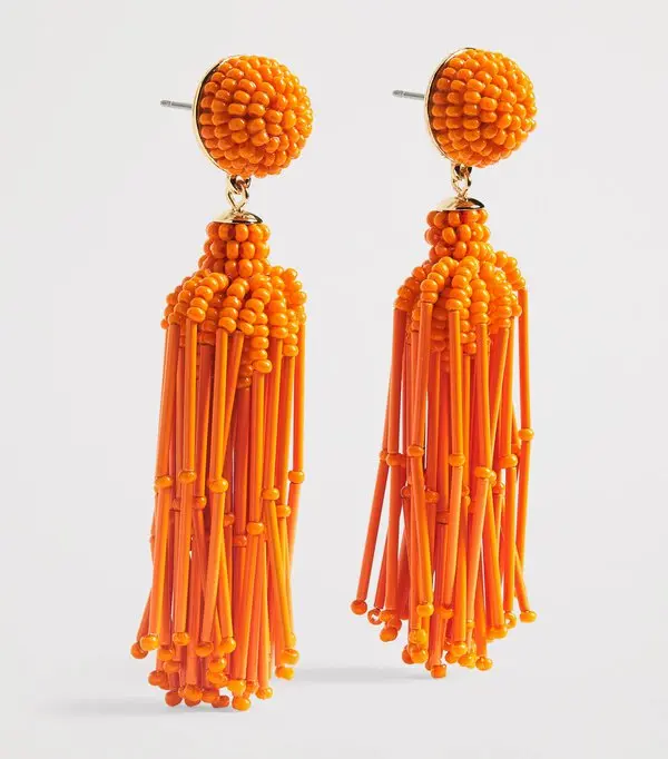 Carolina Herrera Beaded Tassel Drop Earrings - Orange
