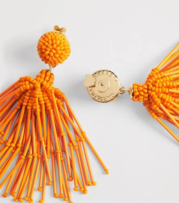 Carolina Herrera Beaded Tassel Drop Earrings - Orange