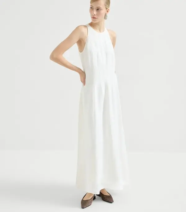 Brunello Cucinelli Twill Pleated Maxi Dress