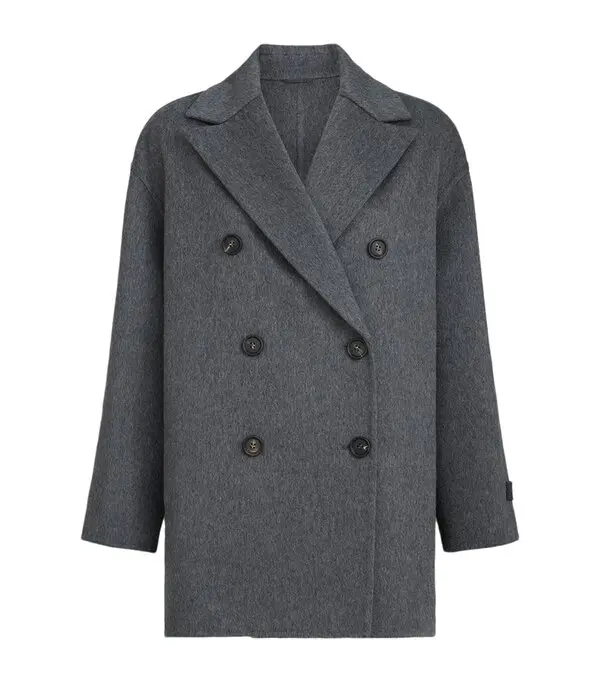 Brunello Cucinelli Cashmere Double Beaver Cloth Pea Coat - Grey