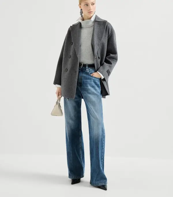 Brunello Cucinelli Cashmere Double Beaver Cloth Pea Coat - Grey