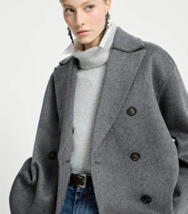 Brunello Cucinelli Cashmere Double Beaver Cloth Pea Coat - Grey