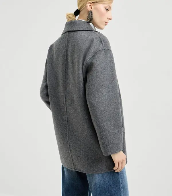 Brunello Cucinelli Cashmere Double Beaver Cloth Pea Coat - Grey