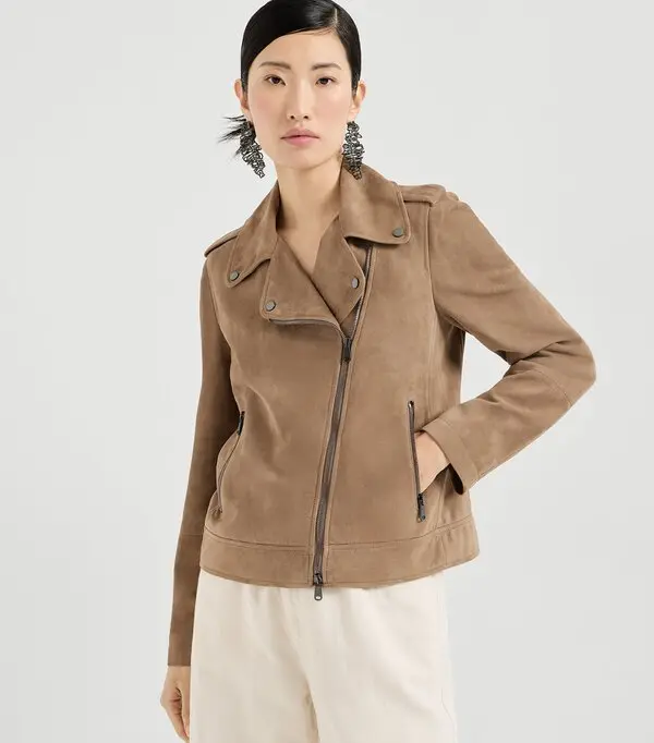 Brunello Cucinelli Suede Biker Jacket - Brown
