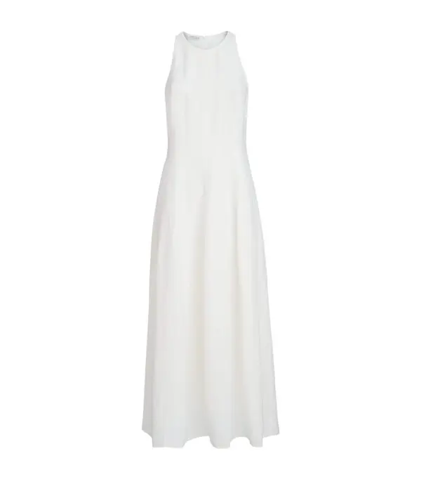 Brunello Cucinelli Twill Pleated Maxi Dress - Beige