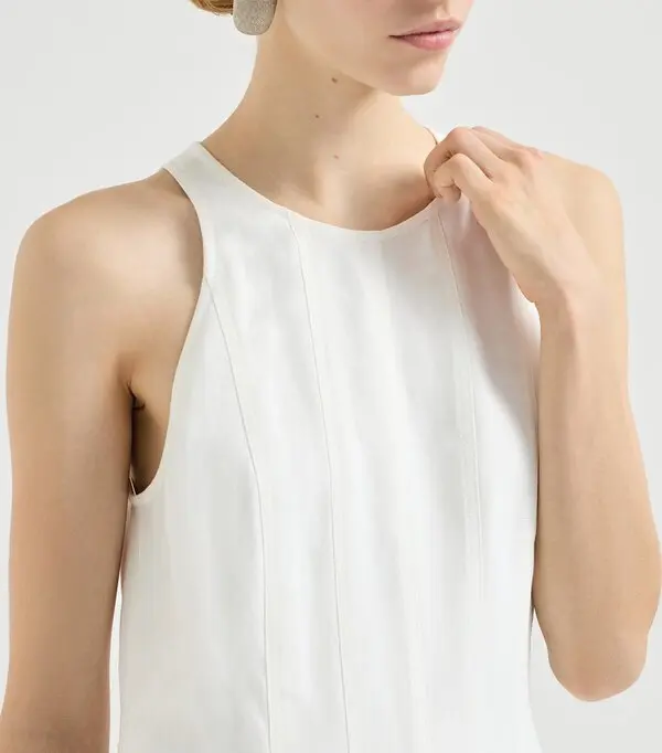 Brunello Cucinelli Twill Pleated Maxi Dress - Beige