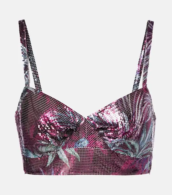 Rabanne Floral Chainmail Crop Top - Multicoloured