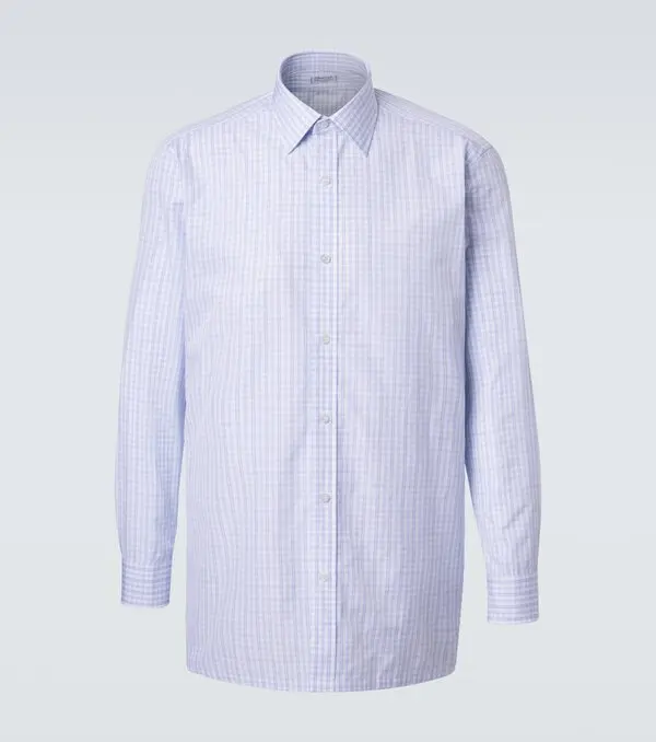Charvet Checked Cotton Poplin Shirt - Blue