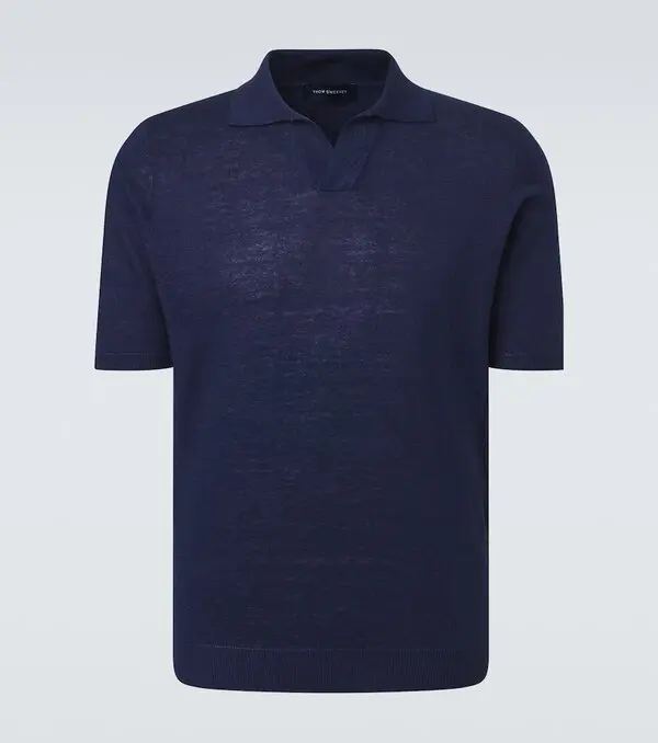 Thom Sweeney Linen And Cotton Polo Shirt - Blue