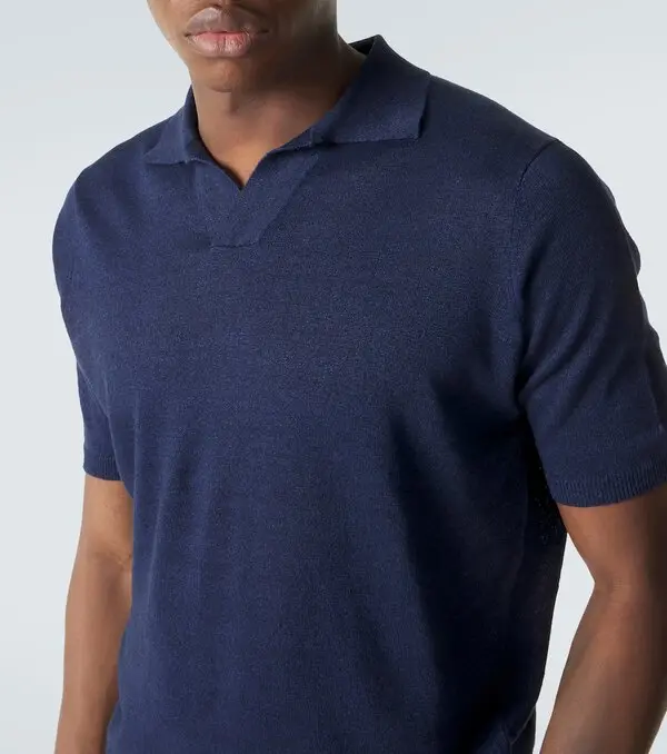 Thom Sweeney Linen And Cotton Polo Shirt - Blue