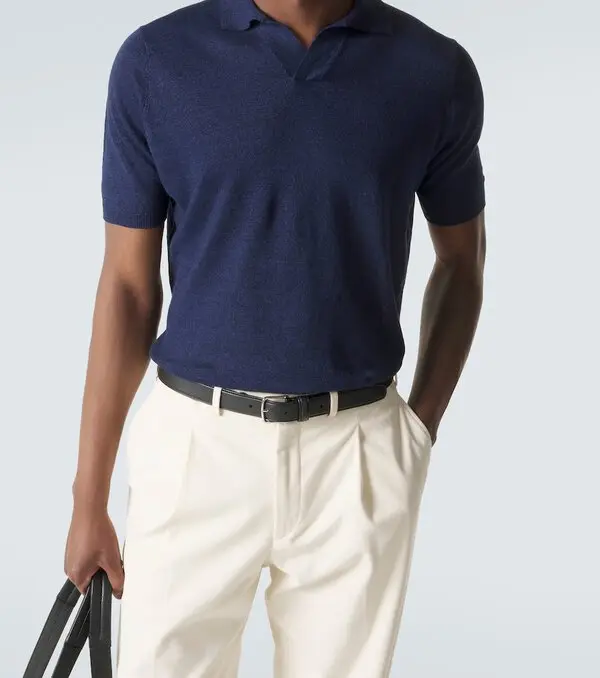 Thom Sweeney Linen And Cotton Polo Shirt - Blue