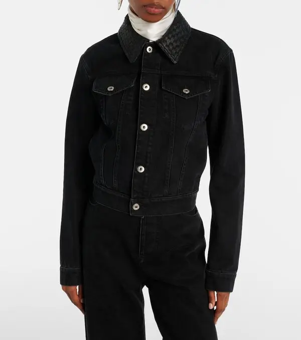 Bottega Veneta Intrecciato Leather-trimmed Denim Jacket - Black