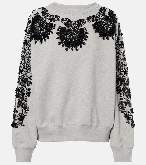 Dries Van Noten Embellished Cotton Jersey Sweatshirt - Grey