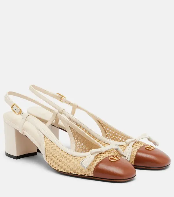 Valentino Garavani Valet Du Roi Leather-trimmed Slingback Pumps - Beige