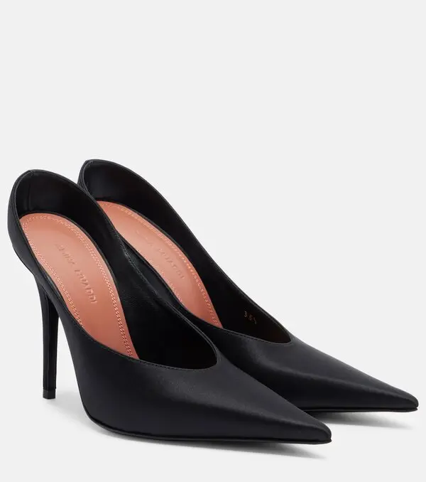 Amina Muaddi Anok Satin Mules - Black