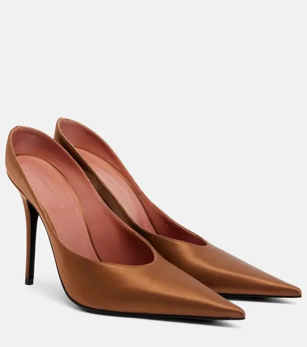 Amina Muaddi Anok Satin Mules - Brown