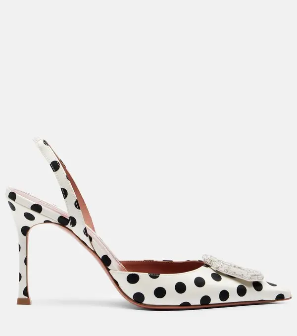 Amina Muaddi Camelia Polka-dot Slingback Pumps - White