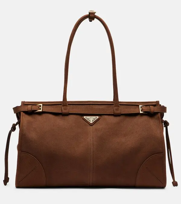 Prada Bonnie Large Leather Shoulder Bag - Brown