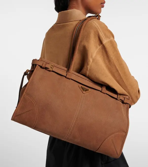 Prada Bonnie Large Leather Shoulder Bag - Brown