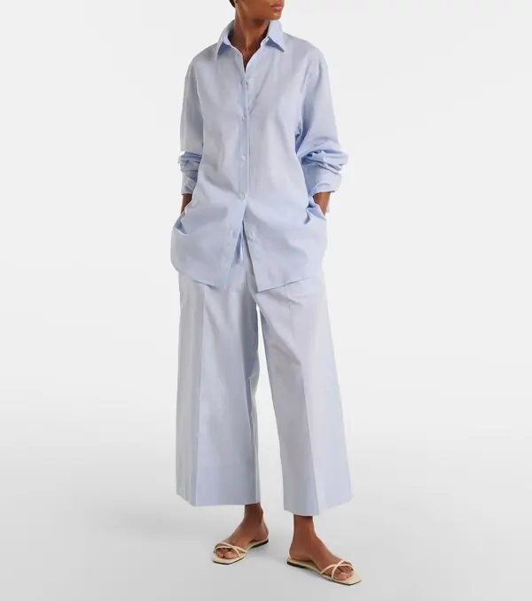 TOTEME Cotton And Linen Wide-leg Trousers - Blue