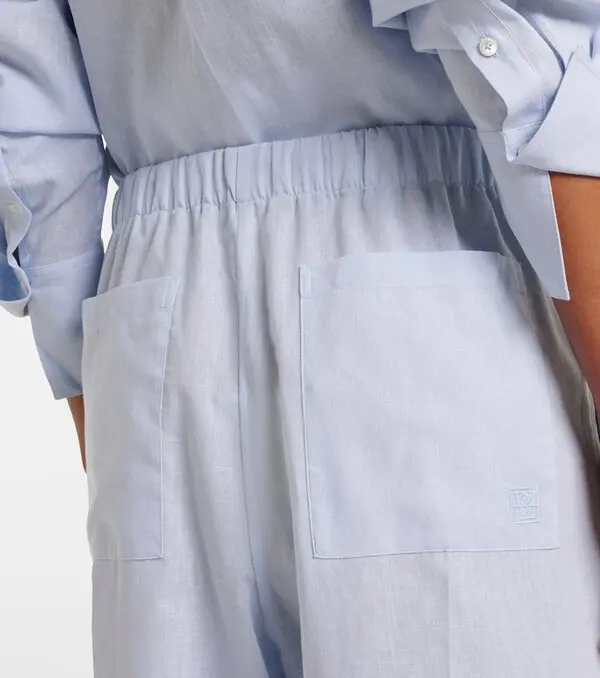 TOTEME Cotton And Linen Wide-leg Trousers - Blue