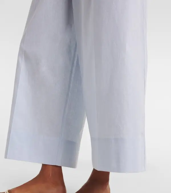 TOTEME Cotton And Linen Wide-leg Trousers - Blue