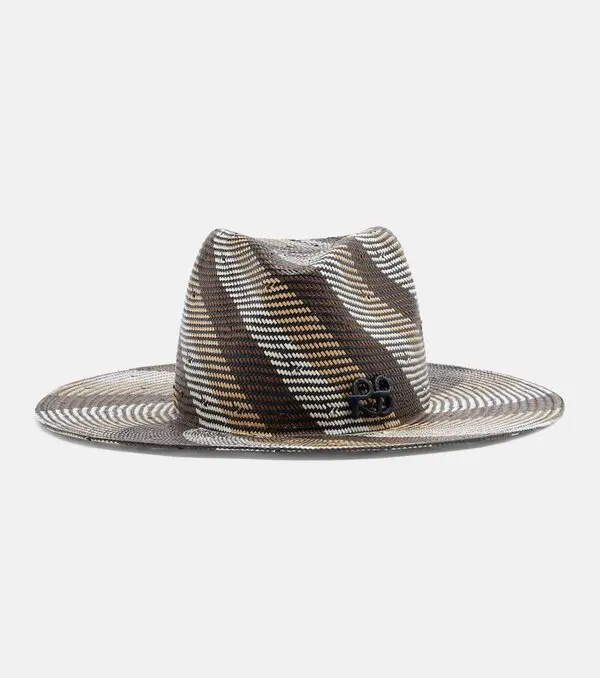 Ruslan Baginskiy Striped Straw Fedora - Brown