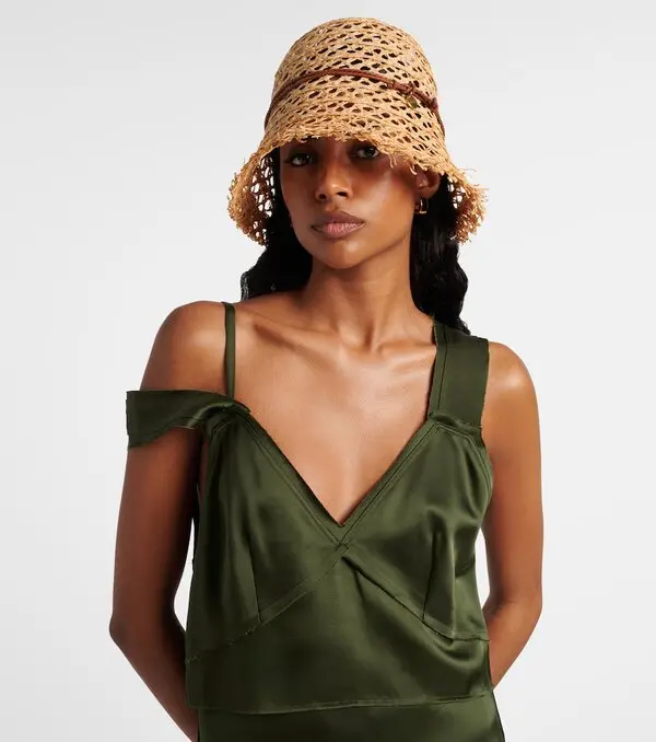 Ruslan Baginskiy Leather-trimmed Straw Bucket Hat