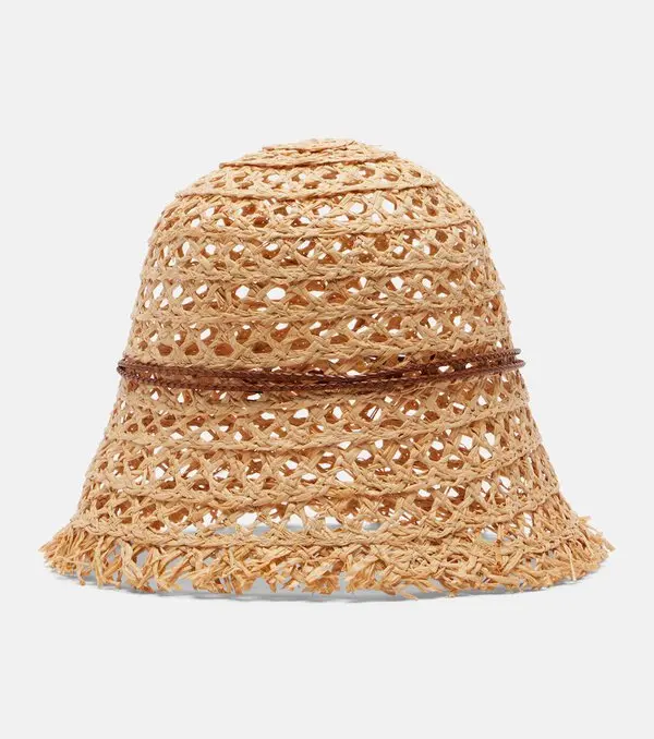 Ruslan Baginskiy Leather-trimmed Straw Bucket Hat