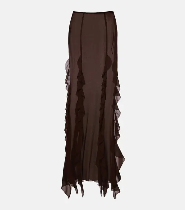 BANANHOT Ora Ruffled Maxi Skirt - Brown
