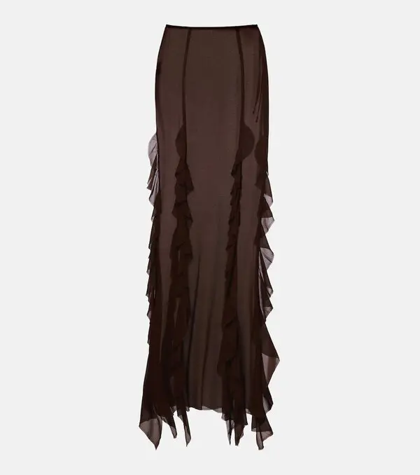 BANANHOT Ora Ruffled Maxi Skirt - Brown