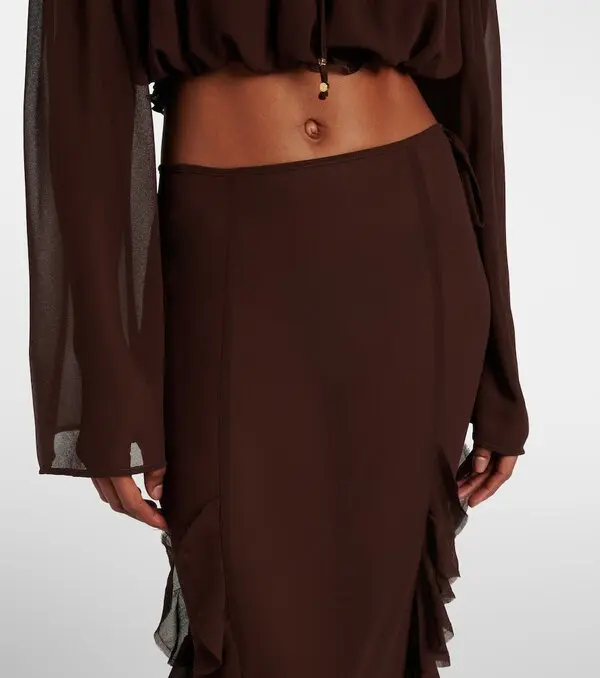 BANANHOT Ora Ruffled Maxi Skirt - Brown