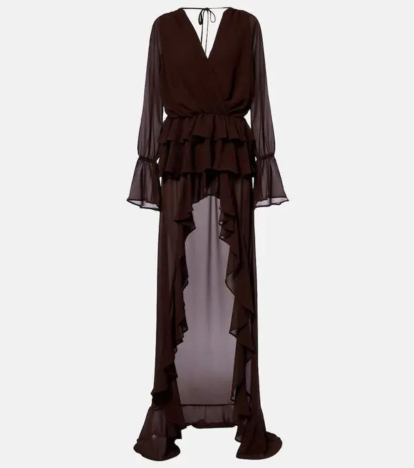 BANANHOT Giselle Asymmetric Tiered Maxi Dress - Brown