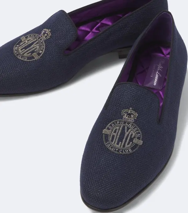 Ralph Lauren Purple Label Alonzo Embroidered Linen Loafers