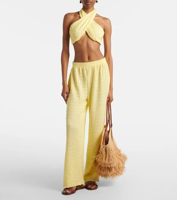 Jade Swim Ayli̇n Halterneck Seersucker Crop Top - Yellow