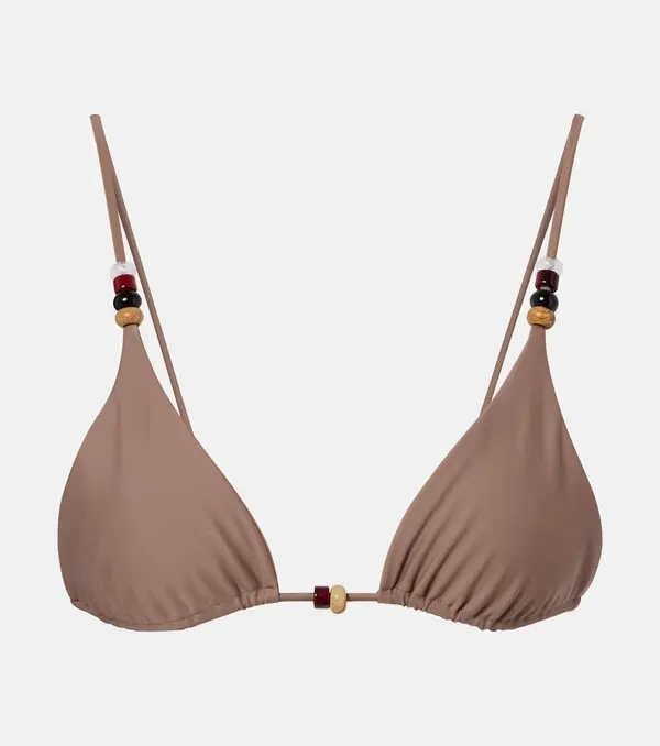 Jade Swim Via Beaded Bikini Top - Brown