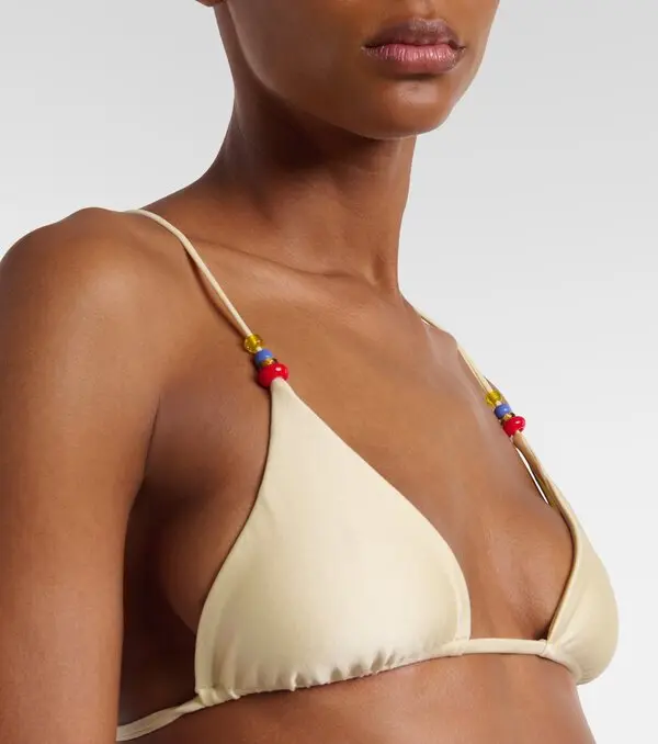 Jade Swim Via Beaded Bikini Top - White
