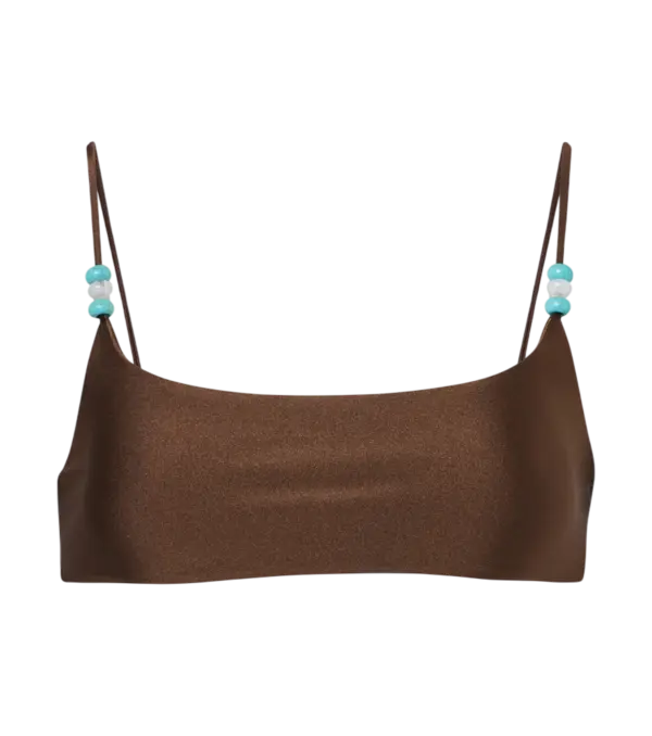Jade Swim Muse Beaded Bikini Top - Brown