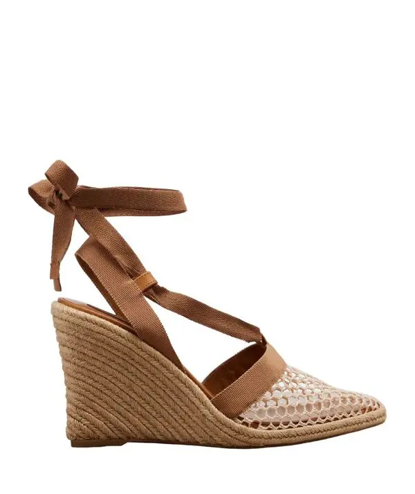 CHRISTIAN LOUBOUTIN Toleda Mesh Espadrille Wedges With Ribbon Fastening - Brown