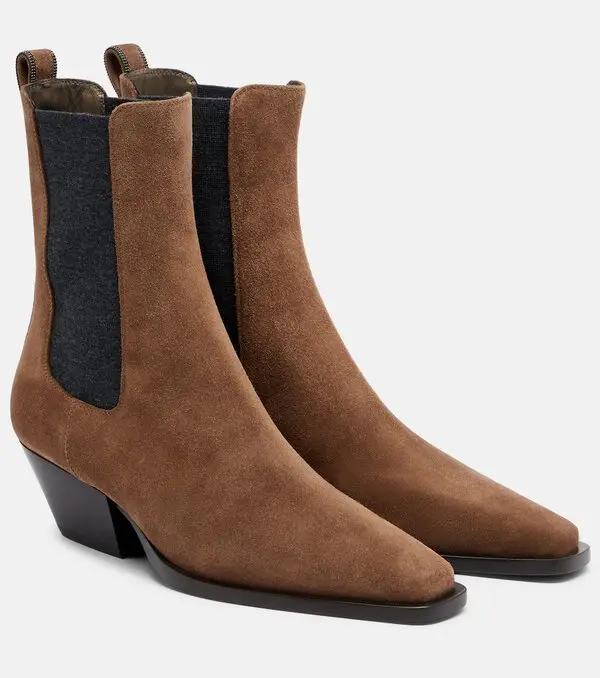 Brunello Cucinelli Monili Suede Chelsea Boots - Brown