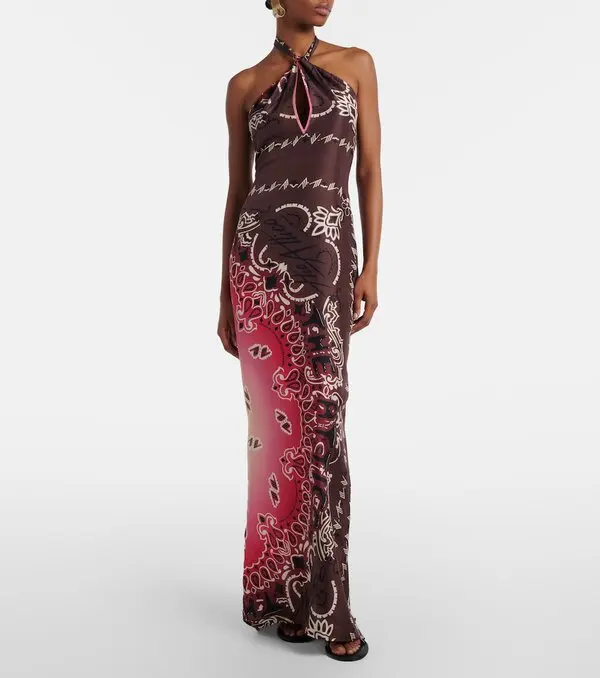 Attico Printed Silk Maxi Dress
