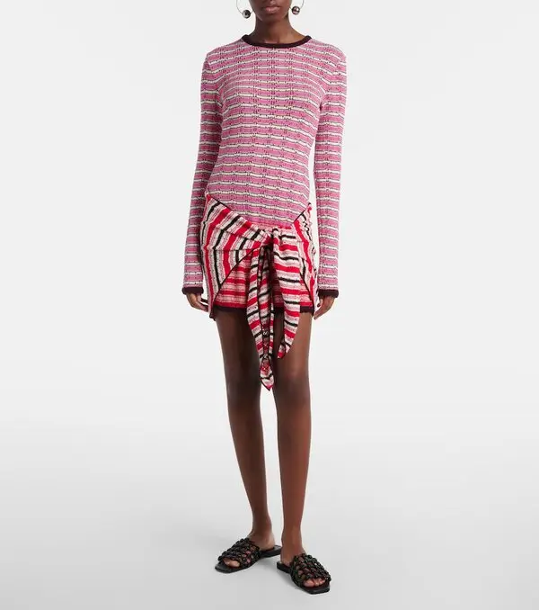 Attico Striped Crochet Cotton Minidress