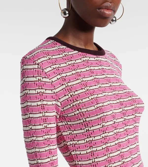 Attico Striped Crochet Cotton Minidress