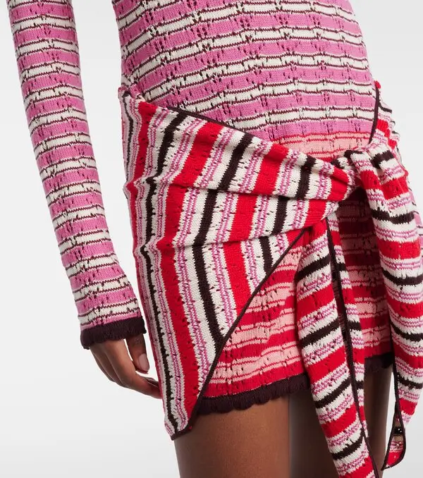 Attico Striped Crochet Cotton Minidress