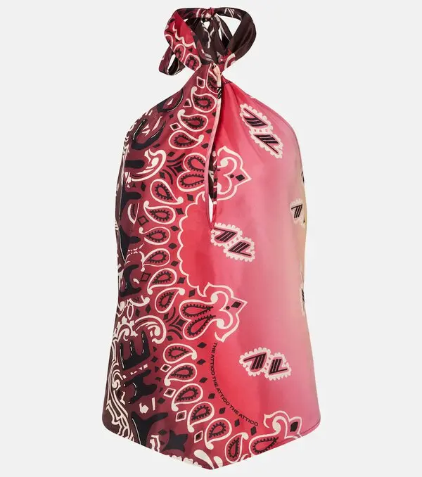 Attico Printed Halterneck Silk Top - Multicoloured