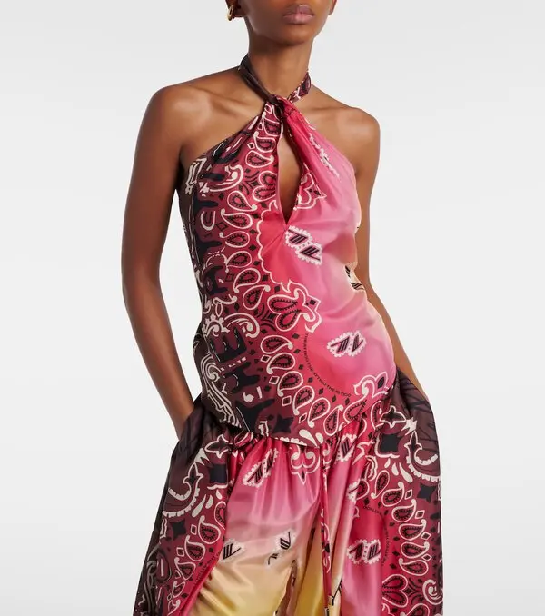 Attico Printed Halterneck Silk Top