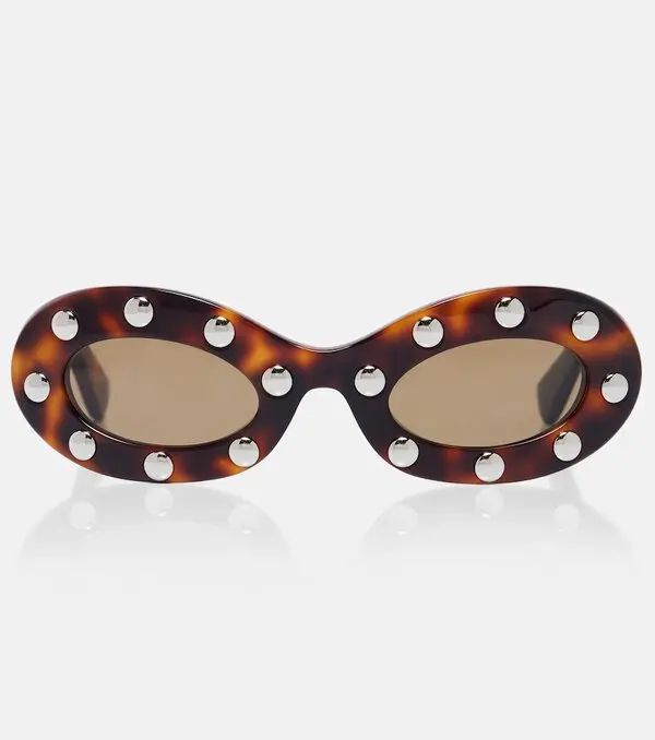 Valentino Garavani Vlogo Studded Oval Sunglasses - Brown