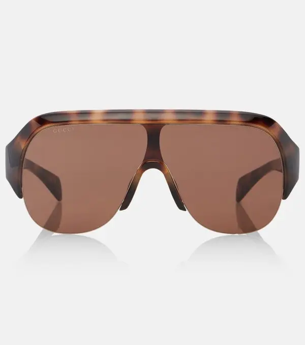 Gucci Lettering Shield Sunglasses - Brown