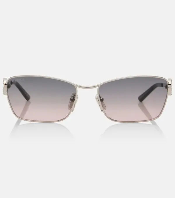 Gucci Interlocking G Crystal-embellished Rectangular Sunglasses - Silver