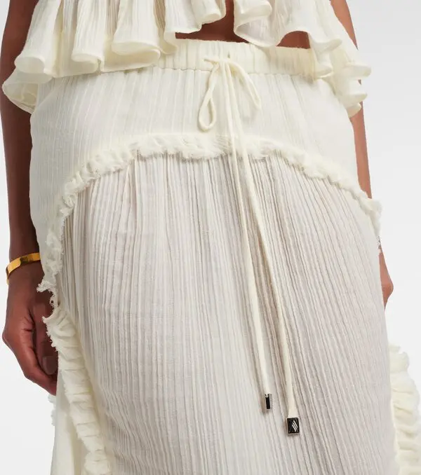 Attico Ruffled Cotton Maxi Skirt